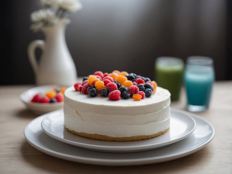 A Single White Cake Sitting on a White Cake Stand. Stock Image - Image ...