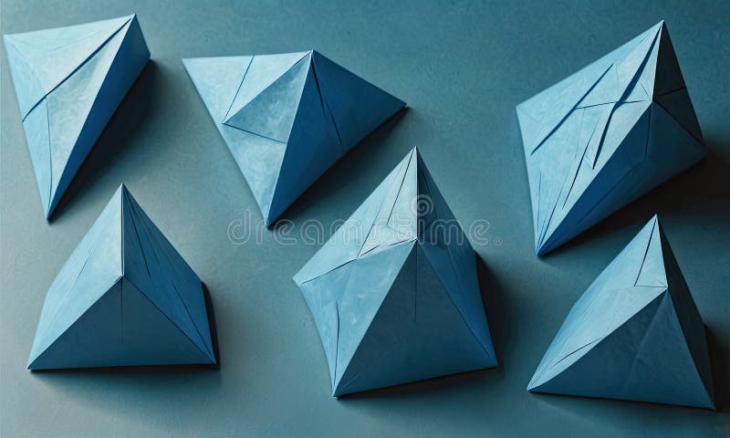 A Blue Paper Pyramid is Folded into a Triangle. Stock Illustration ...