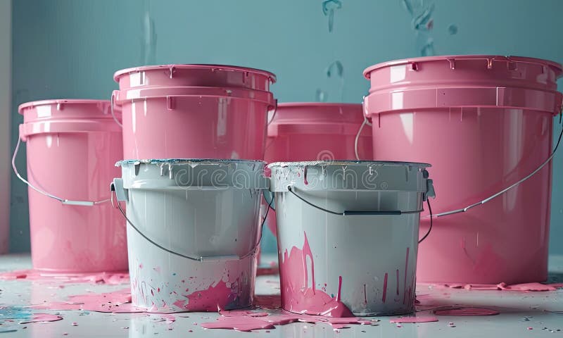 A Pink Bucket is Next To a Grey Bucket. Stock Illustration ...