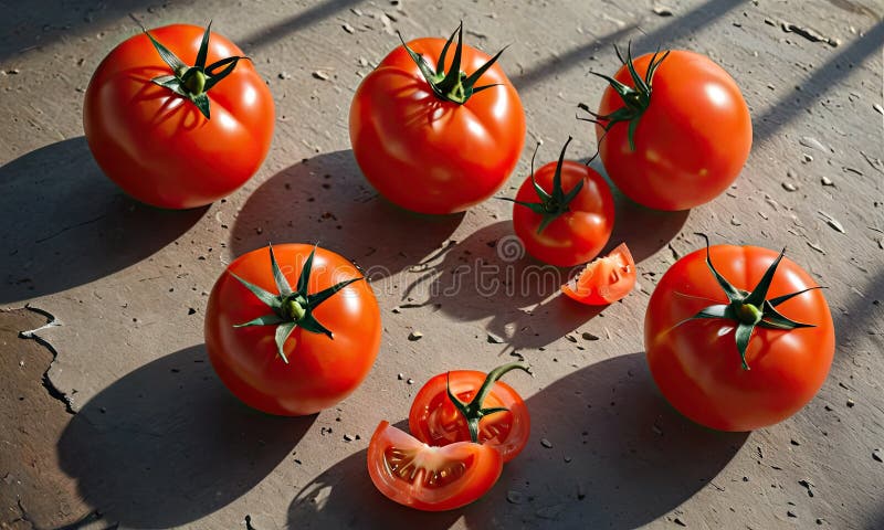 A Group of Tomatoes are on a Table, with Some of Them Being Cut Open ...