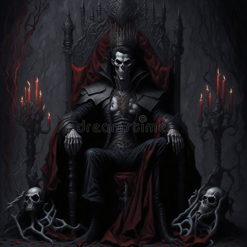 AI Generated Skull Sitting on Regal Throne Surrounded by Various Human ...