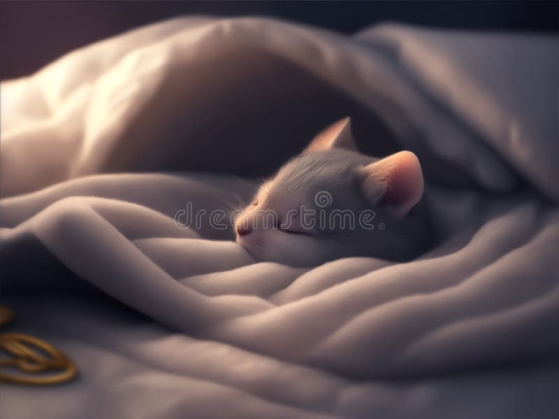 AI Generated Sleeping Mouse Curled Up on a Bed Draped in a Blanket ...
