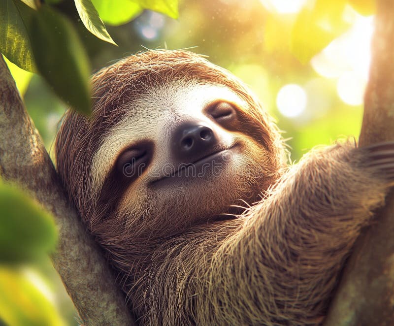 Smiling Sloth in a Sunlit Forest Stock Illustration - Illustration of ...