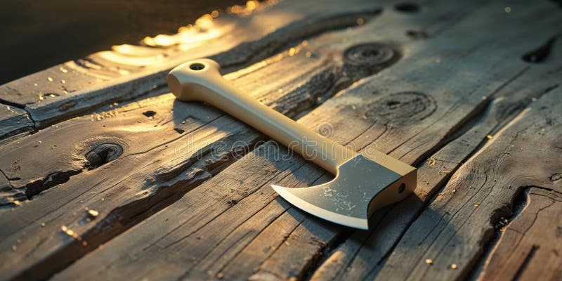 Small Beige Axe with Grey Blade on Rustic Wooden Surface. Stock Image ...