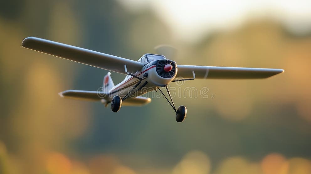 Small Model Airplane in Flight, Featuring a White Fuselage with Red ...