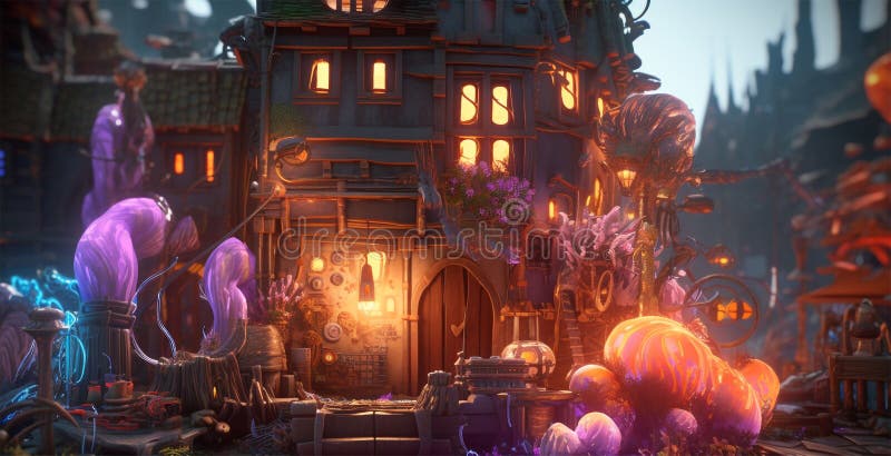 AI Generated Small Town with a Variety of Buildings Stock Illustration ...