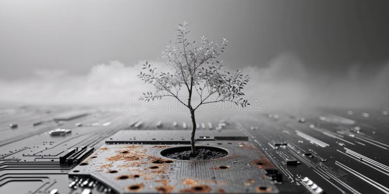 Small Tree Growing on a Circuit Board Illustrating Nature and ...