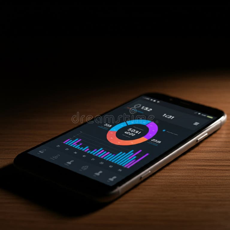 AI-Generated Smartphone with Data Visualization on Dark Background ...