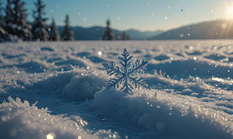 A Snowflake is Resting on the Snow in the Foreground. Stock ...