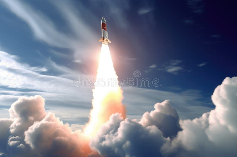 Rocket Flying High in the Sky. Success Concept. Stock Illustration ...