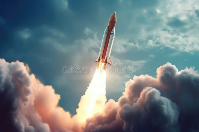 Rocket Flying High in the Sky. Success Concept. Stock Illustration ...