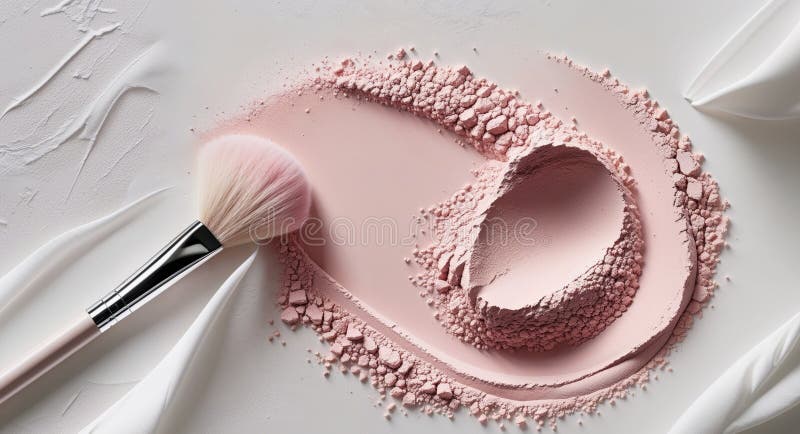 Soft Pink Powder Spread Alongside a Makeup Brush Designed for Blending ...