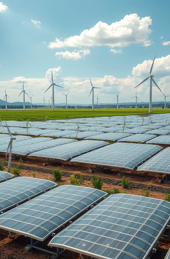 AI generated solar farm stock illustration. Illustration of ...