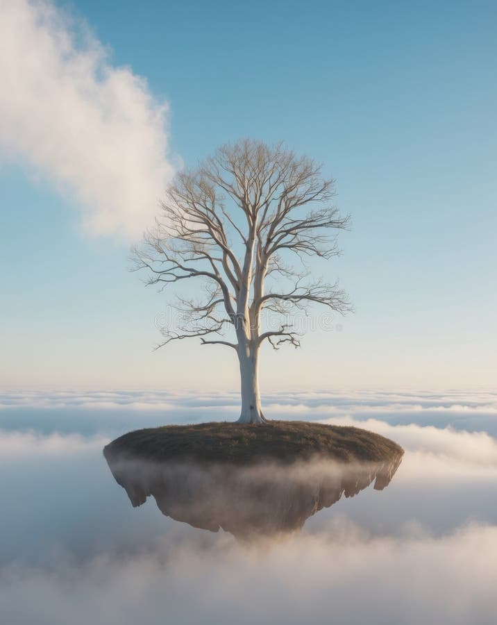 Solitary Tree on a Floating Island in the Clouds. Stock Photo - Image ...