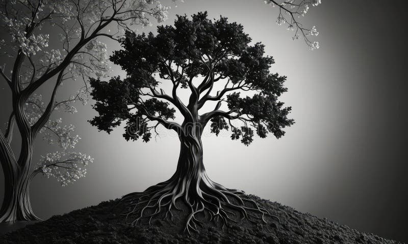 A Tree is on Top of a Hill with Roots in the Dirt. Stock Illustration ...