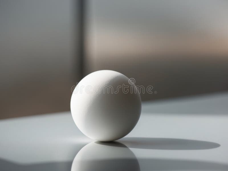 A Solitary White Sphere Rests on a Reflective Surface in Soft Light ...