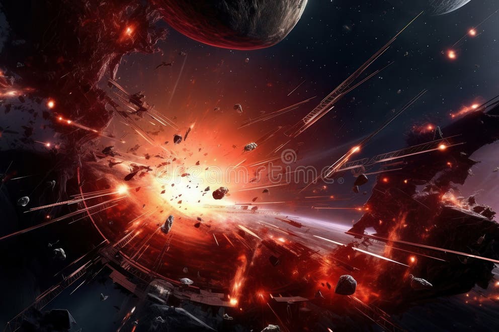 Ai Generated Spaceships Exploding during Cosmic Battle Near Planet ...