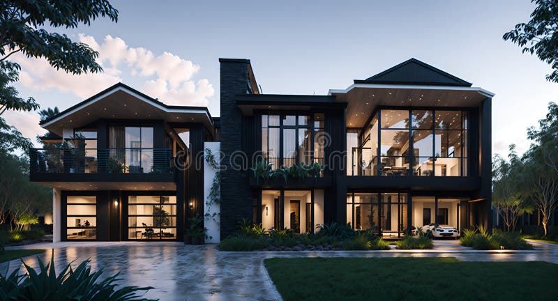Ai Generated Spacious House with Multiple Windows and a Car Parked in ...