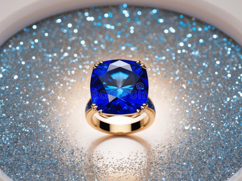 Sparkling Blue Gemstone Ring on Glittering Background Stock Photo ...