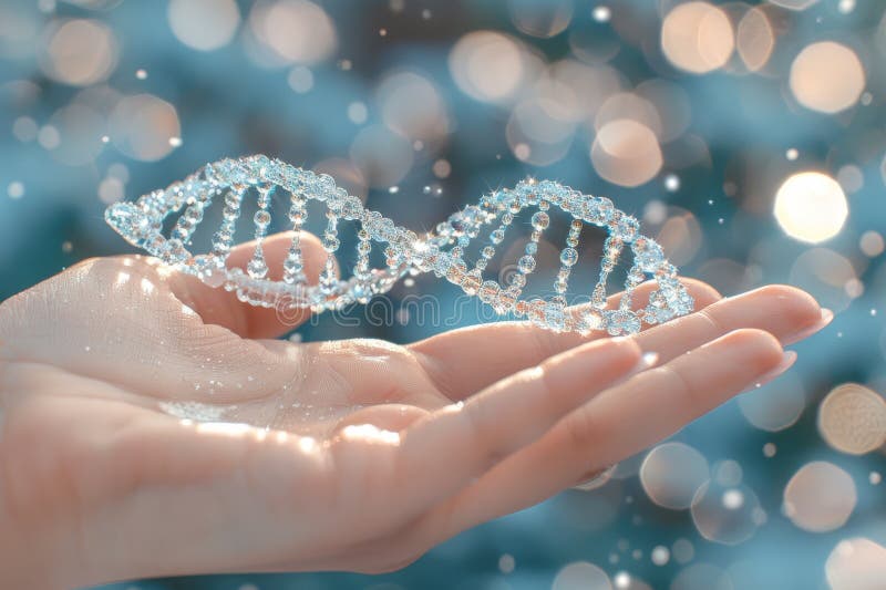 Sparkling Double Helix DNA Models in Hands with a Bokeh Background ...