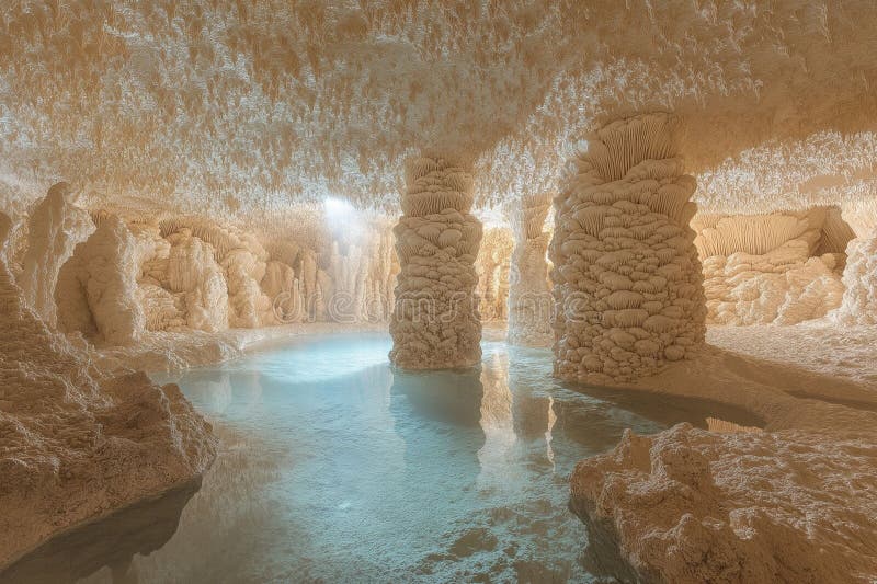 Spectacular Cave Interior with Reflections Stock Photo - Image of ...