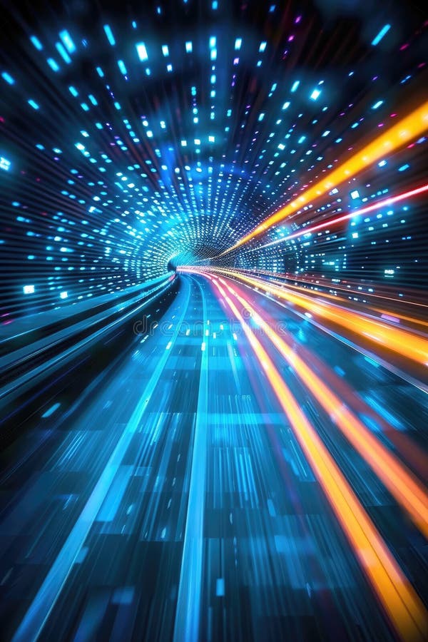 Speed of Light Concept on a Digital Data Stream Highway. Stock ...