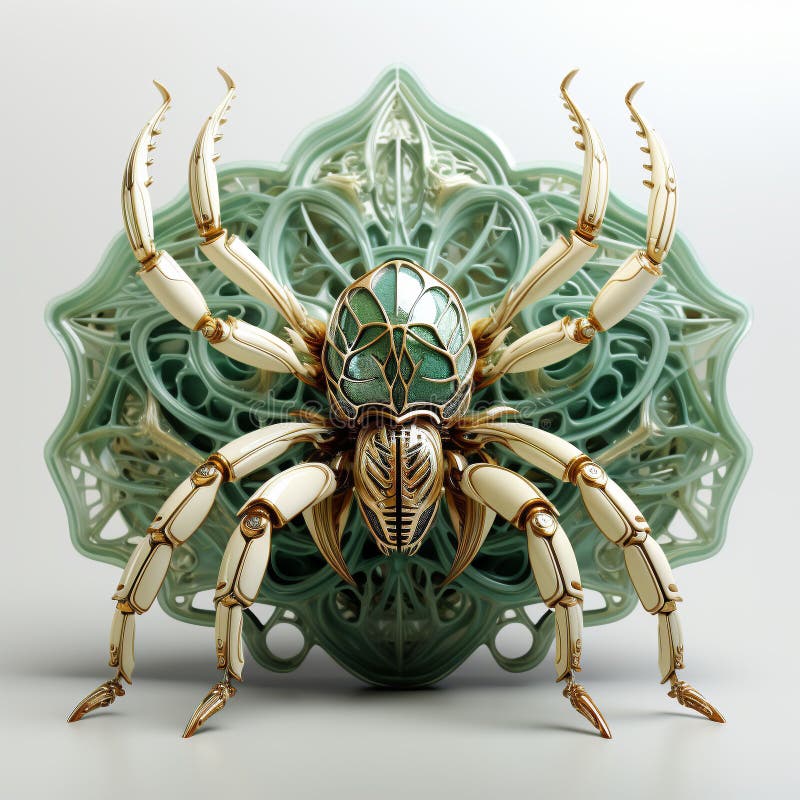 AI Generated Spider Against Green Patterned Figure Stock Illustration ...
