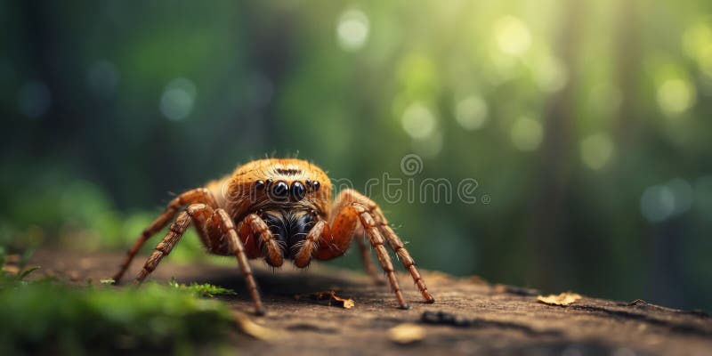 A Spider is Seen in a Forest with Its Legs Spread Out. Stock Photo ...