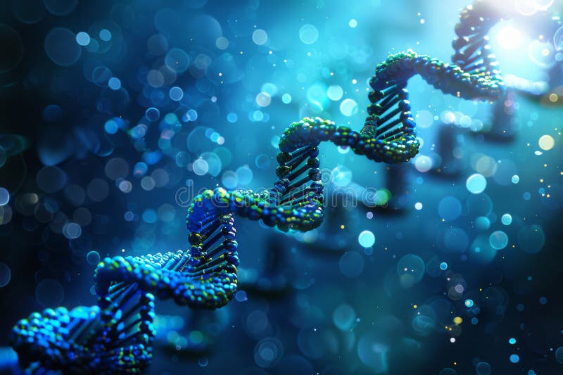 Spiraling Blue DNA Molecules Amidst Digital Particles Evoke the Dynamic ...