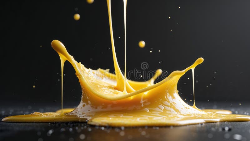 Splash of Melted Cheese in Motion with Creamy Texture and Drips on ...
