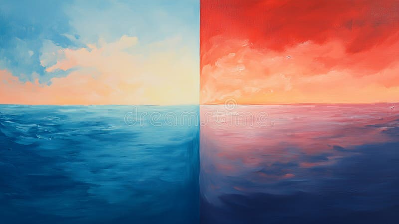 A Split Canvas Artwork Depicts Two Contrasting Seascapes Stock ...