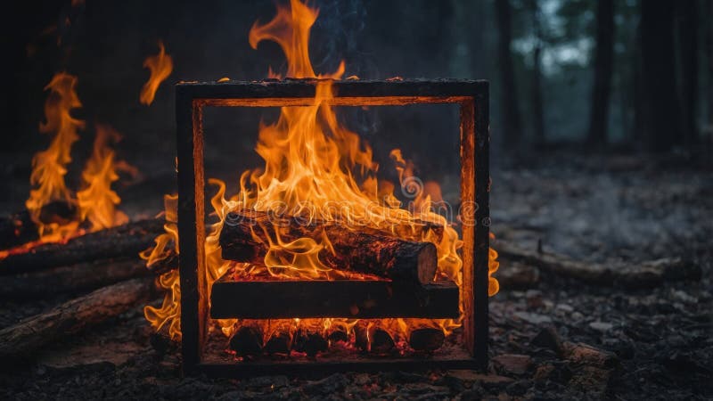 A Square Fire Frame with Intense Crackling Flames. Stock Image - Image ...