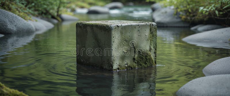 A Square Object Rests on a Riverbank by Flowing Water. Stock Image ...