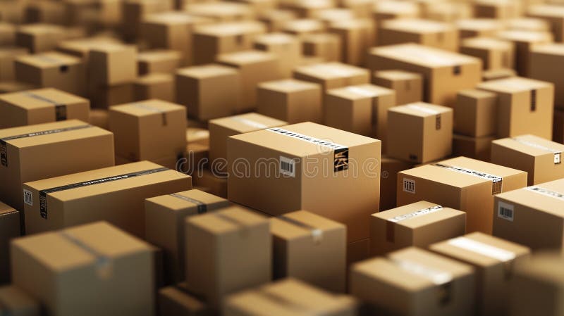 AI-Generated Stack of Cardboard Boxes with Blurred Packaging Background ...