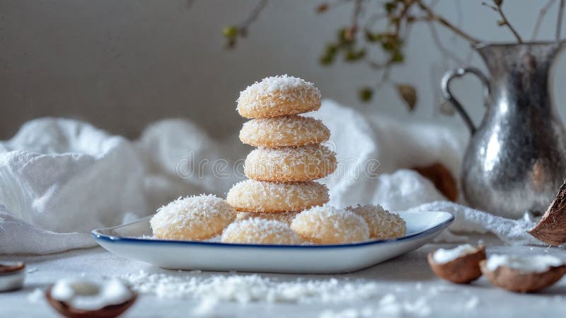 Coconut Cookies Stacked on a Plate Stock Illustration - Illustration of ...