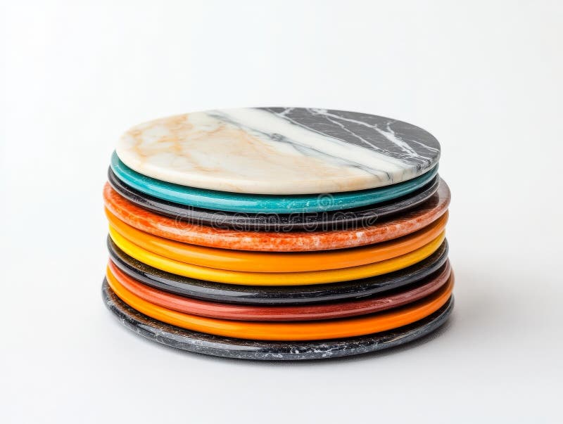 Stack of Colorful Round Coasters with Diverse Marble Patterns Arranged ...