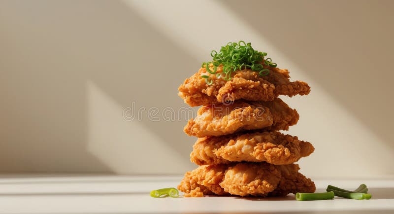 A Stack of Fried Chicken with Green Onions on Top Stock Photo - Image ...