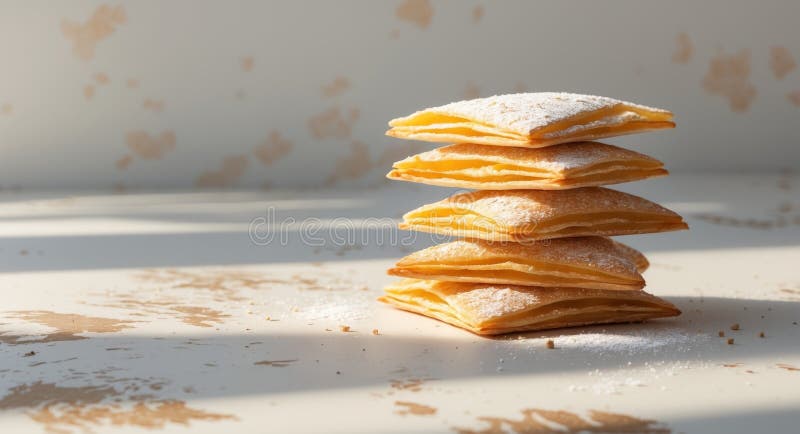 Stack of Golden Triangular Pastries Dusted with Powdered Sugar on a ...