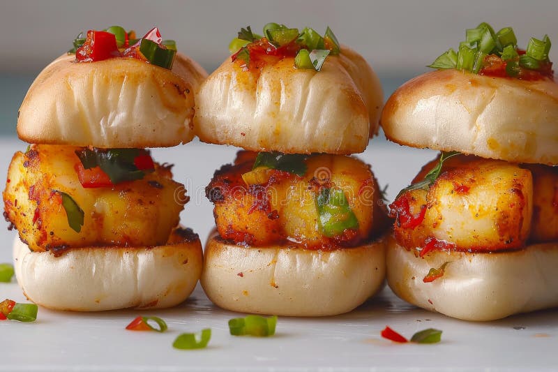 Stack of Gourmet Sliders with Lettuce and Tomato, Representing a ...