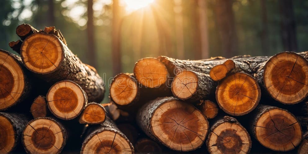 A Stack of Logs with a Bright Sun Shining on Them. Stock Illustration ...