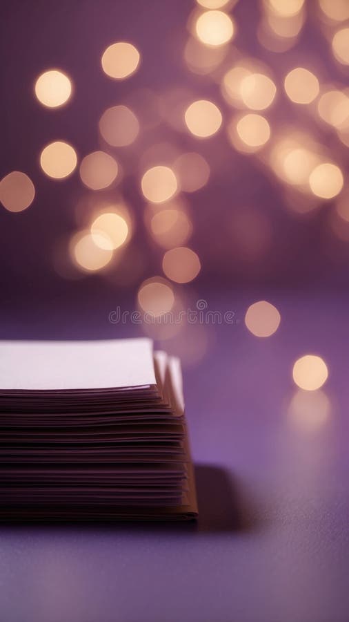 Stack of Paper on Purple Background with Neon Lighting. Stock Image ...