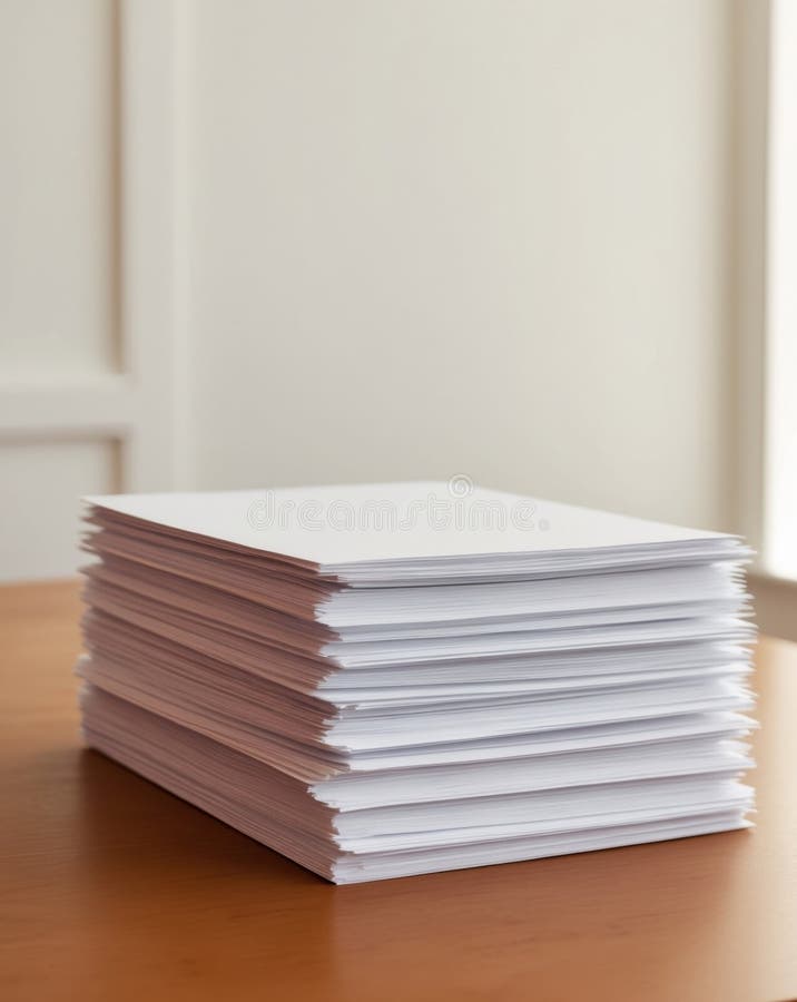 Stack of Papers Arranged Neatly on a Wooden Desk Surface for ...