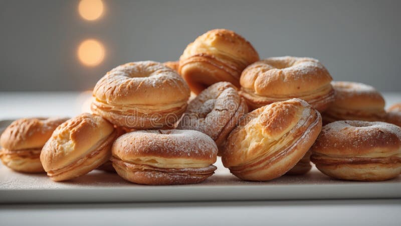 A Stack of Pastries Aligned on a White Table. Stock Illustration ...