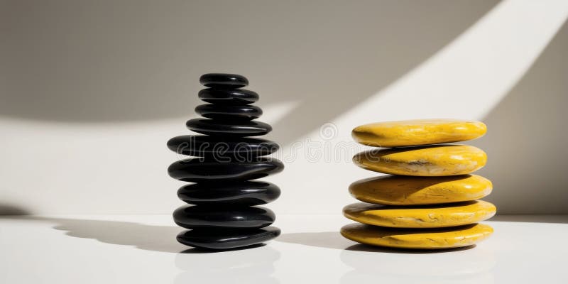 A Stack of Yellow and Black Rocks with a Separate Pile of Black Rocks ...