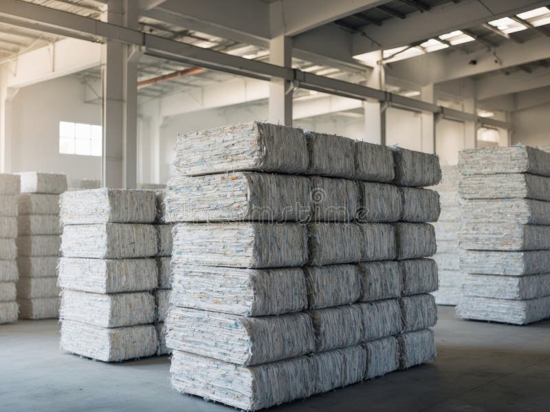 Stacks of Recycled Paper Bales in a Processing Facility during Daylight ...