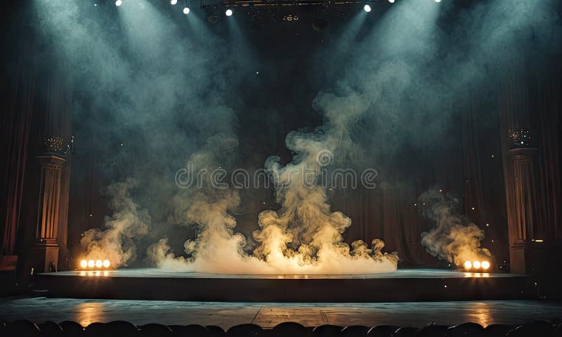 A Stage with Smoke Coming from it, with a Few Lights in the Background ...