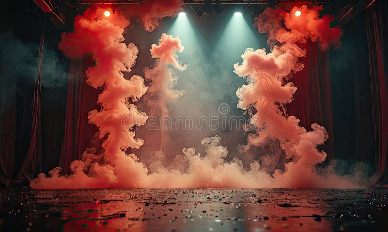 A Stage with Smoke and Red Lighting. Stock Illustration - Illustration ...