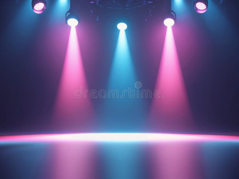 Stage Spotlights Lighting Up Empty Stage in Pink and Blue Stock Photo ...