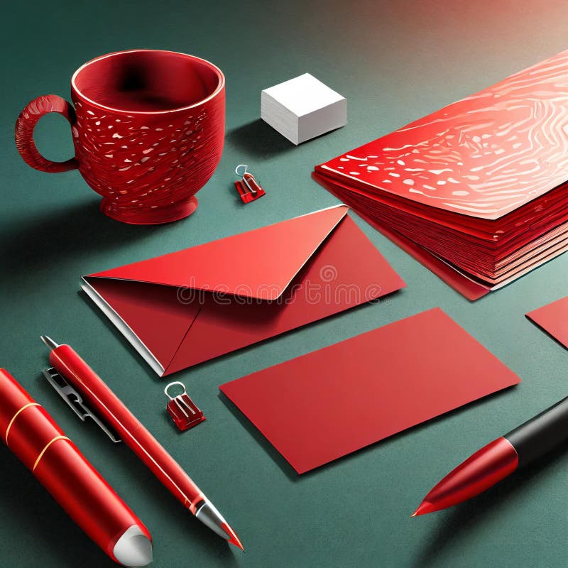 Ai Generated Stationery Mock Up in Red Green Color Stock Illustration ...