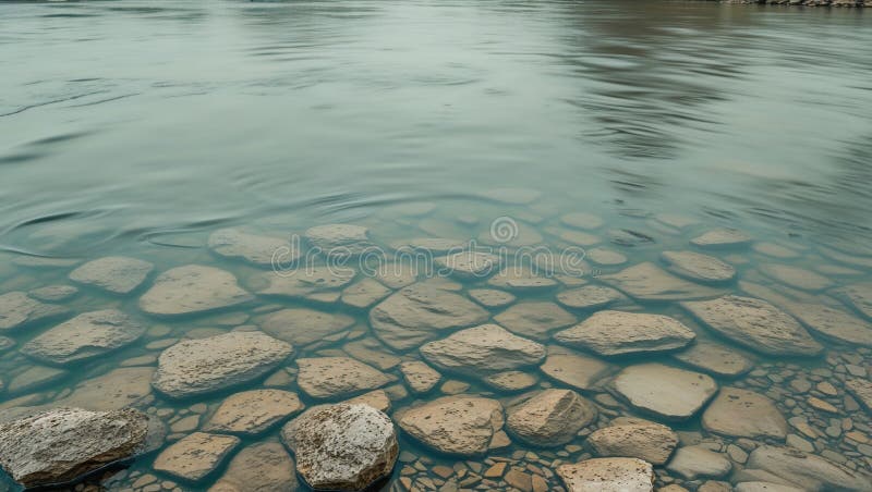 Still River Water with Rocks Below and Reflective Surface. Stock Photo ...